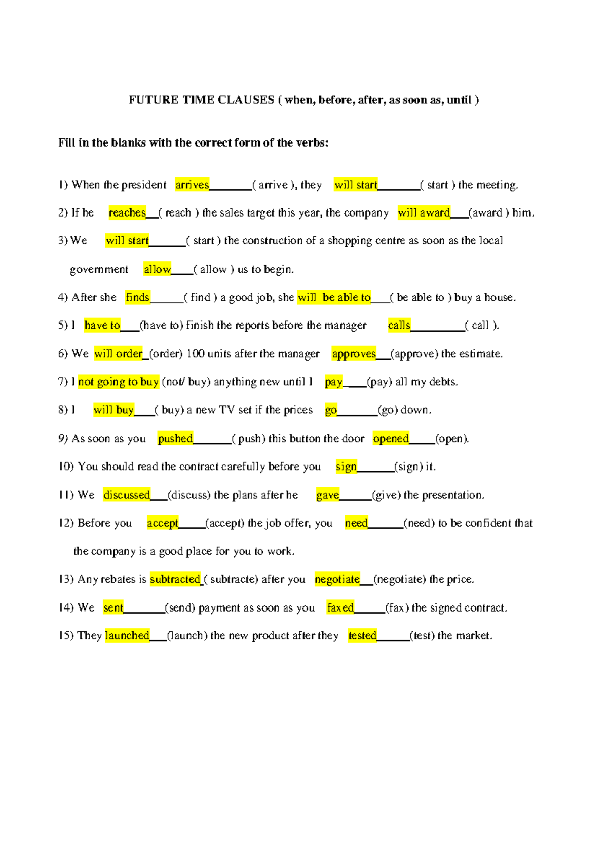 Future time clauses - FUTURE TIME CLAUSES ( when, before, after, as ...