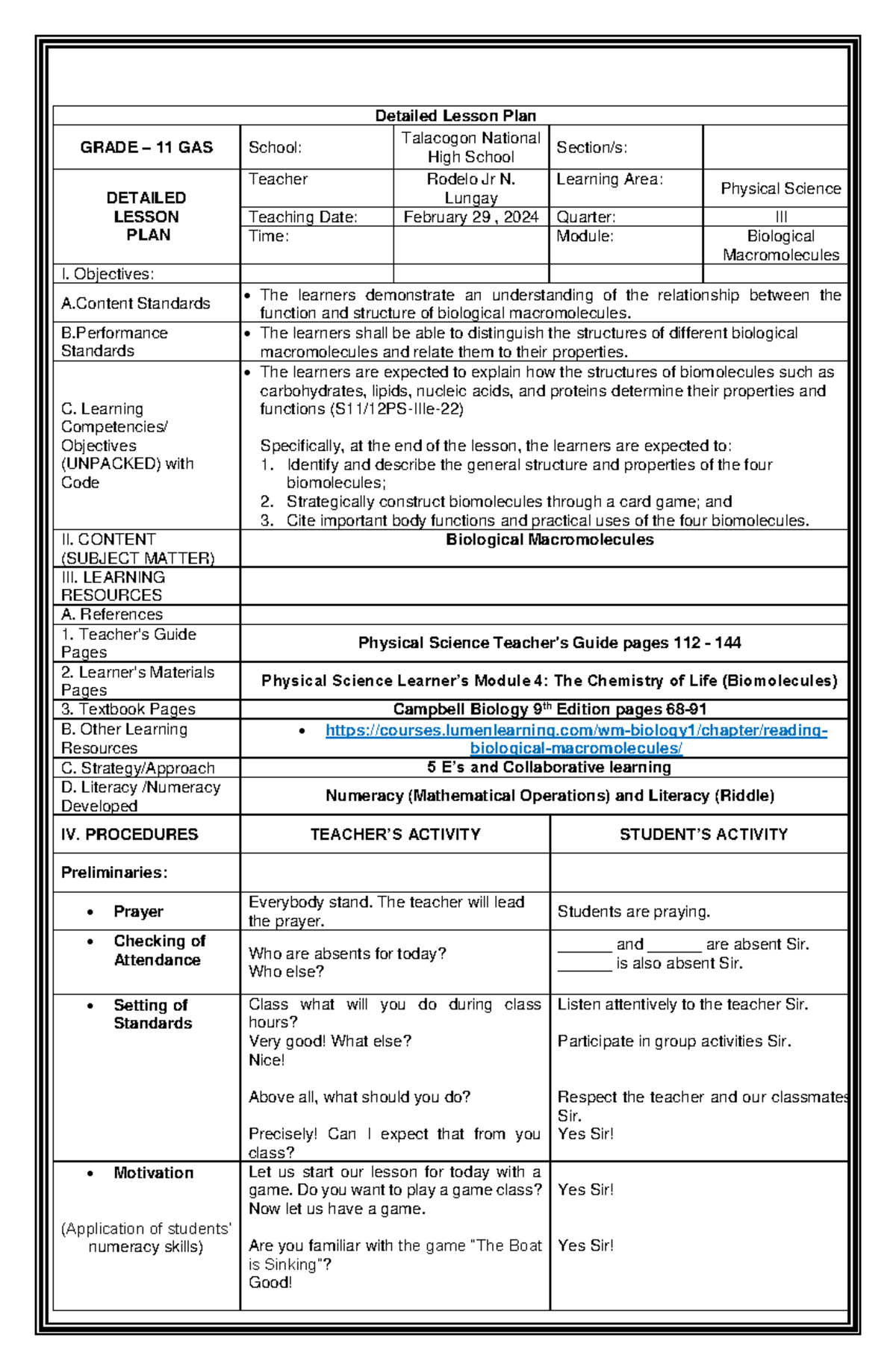 5E's Lesson Plan for Dep Ed Demonstration Lungay - Detailed Lesson Plan ...