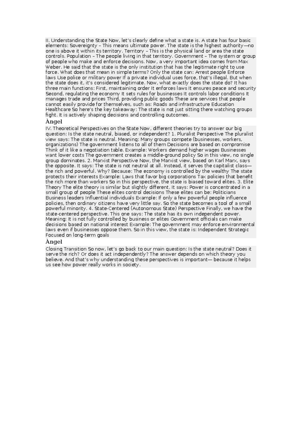 II. Understanding the State: Key Elements and Theoretical Perspectives ...