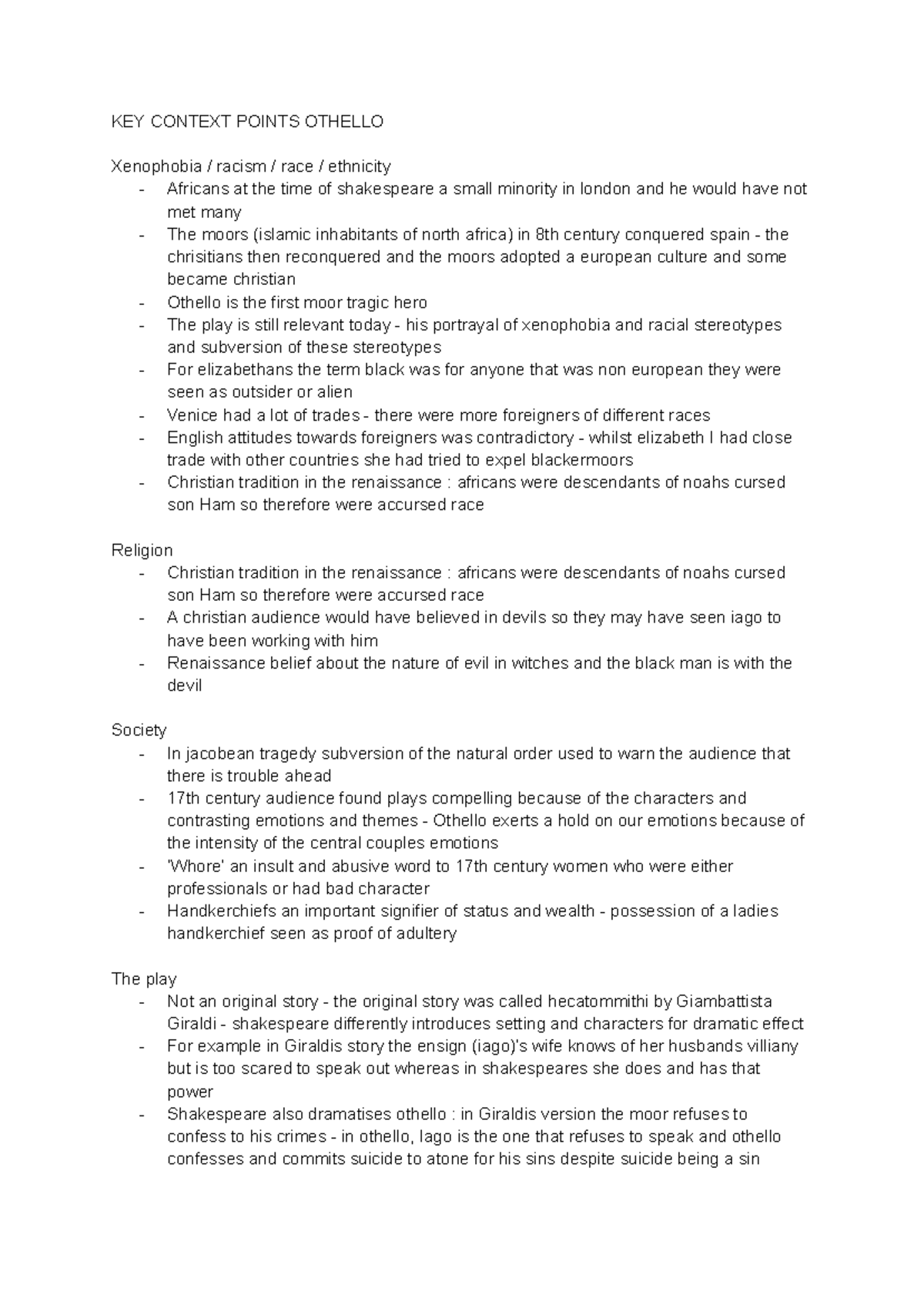 A03 Othello Context: Exploring Xenophobia and Racial Themes in ...