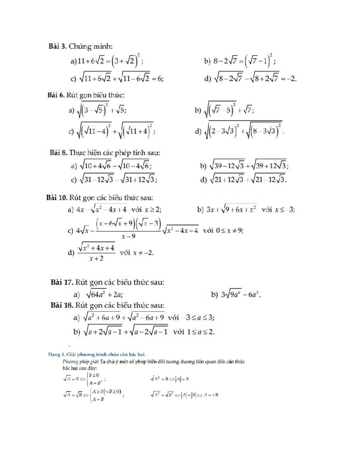 Bài Tập Căn Thức: Rút Gọn và Giải Phương Trình - Studocu