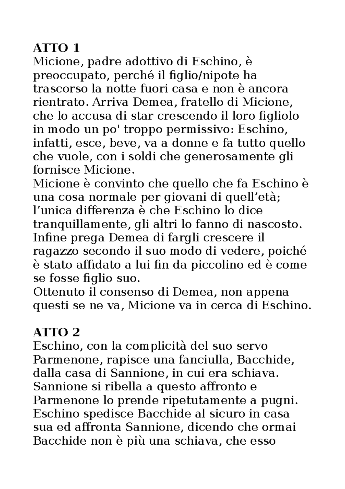 ADELPHOE - Analisi degli Atti di Terenzio nel Teatro Classico - Studocu