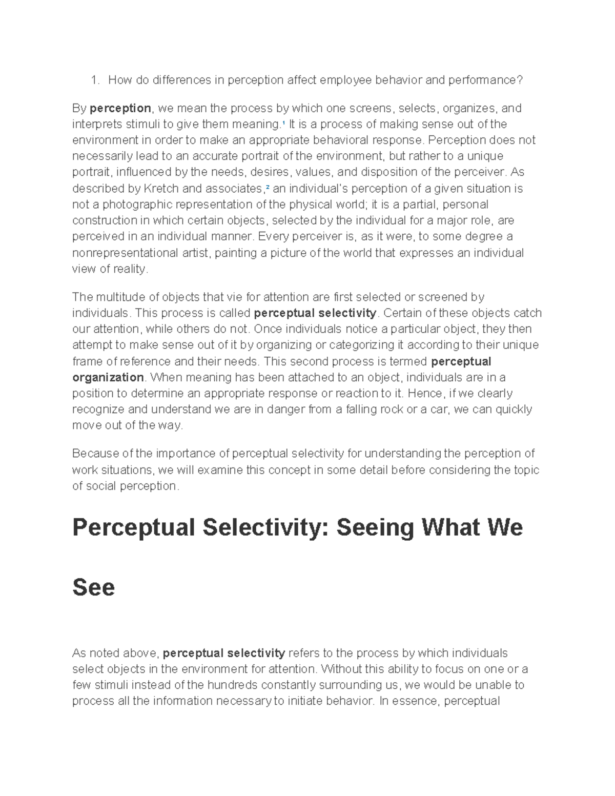 Social Perception in Organizations: Influences on Behavior and ...