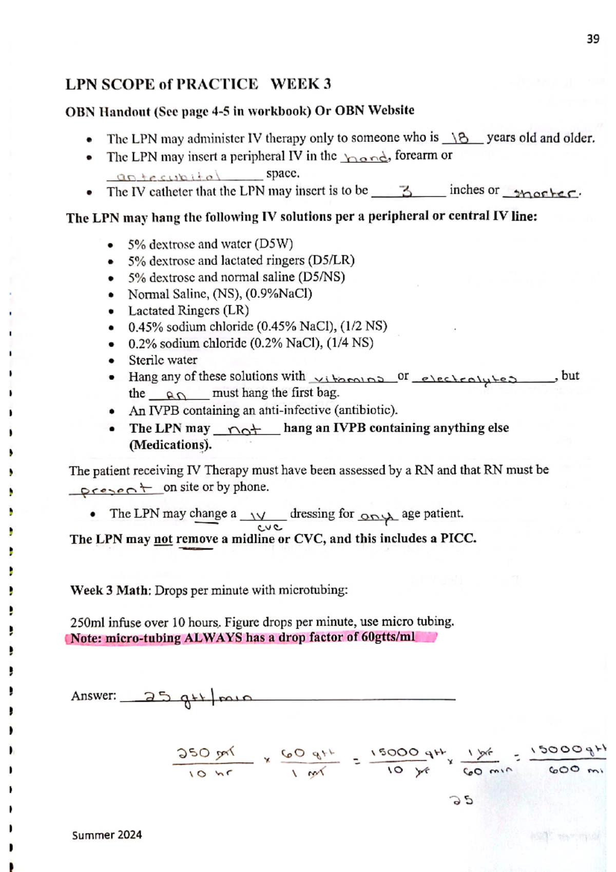 Week 3 homework - 39 LPN SCOPE of PRACTICE WEEK 3 OBN Handout (See page ...