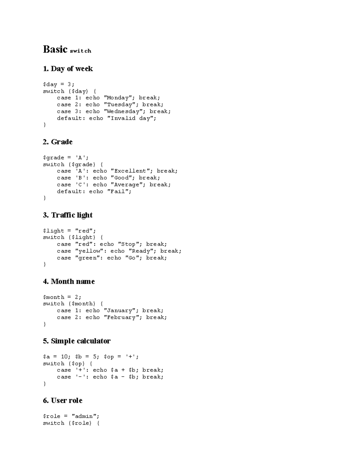 CS101: Basic Switch Case Examples and Implementations - Studocu
