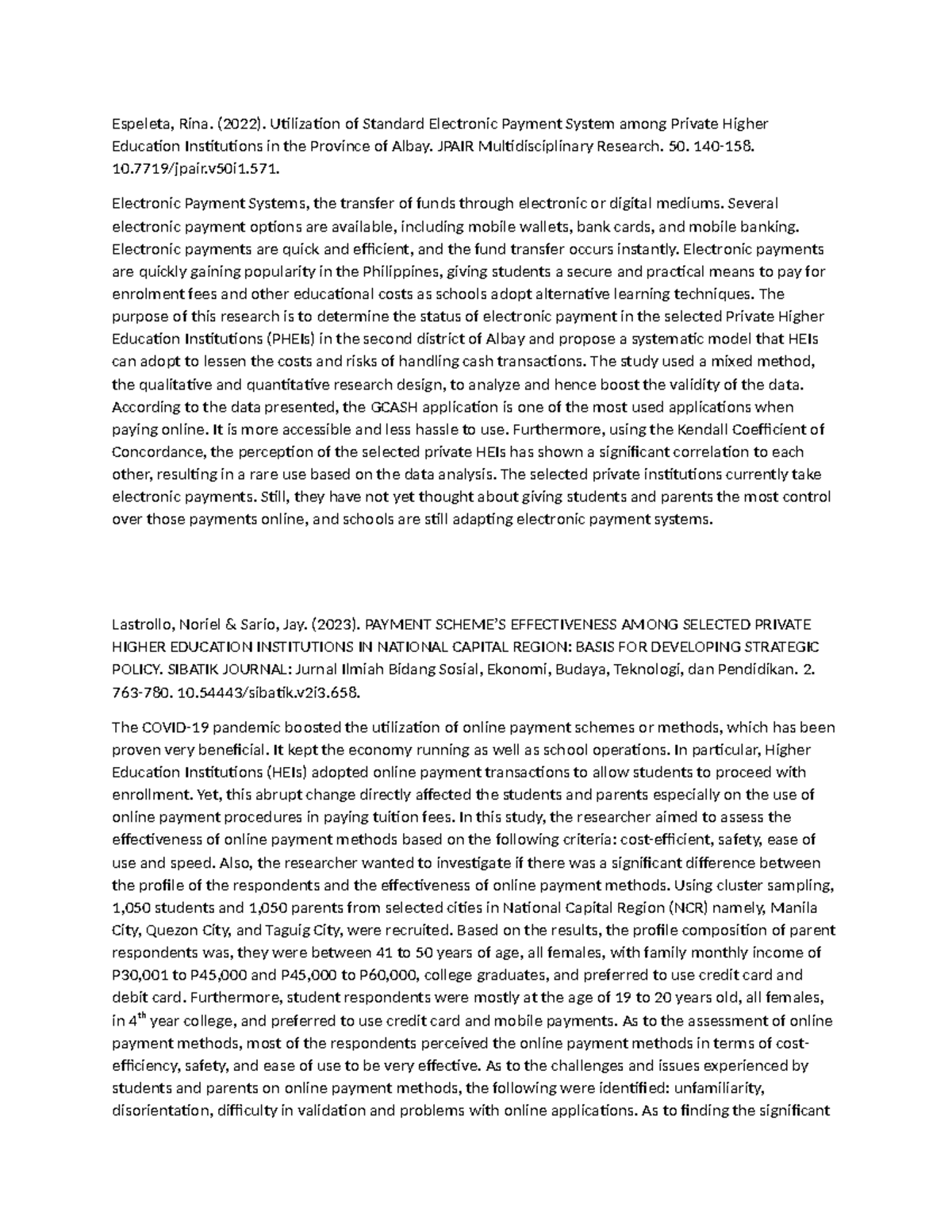 Rrl: Research on Electronic Payment Systems in Higher Education - Studocu