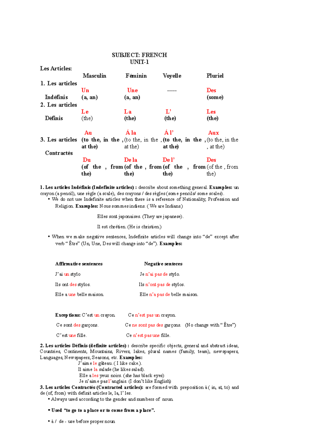French Language Notes: Articles, Tenses, Greetings & More (FRENCH ...