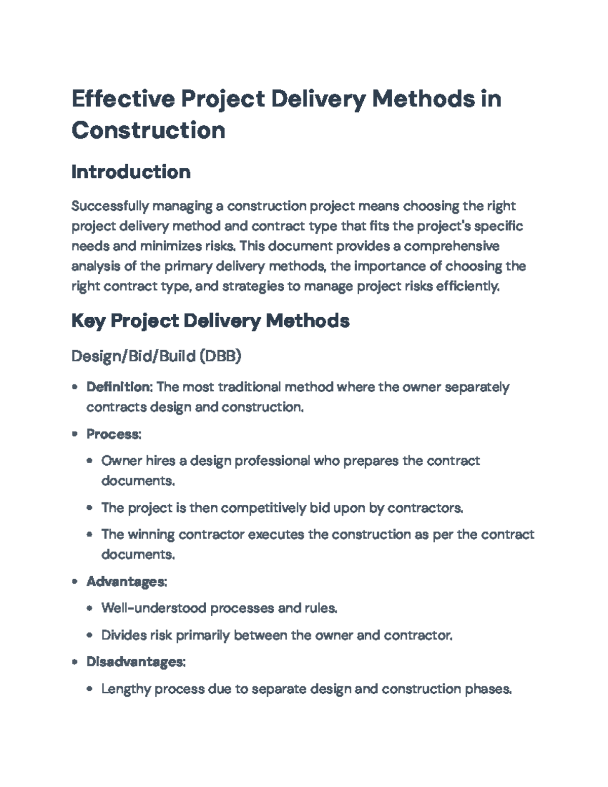 Effective Project Delivery Methods and Contract Strategies in ...