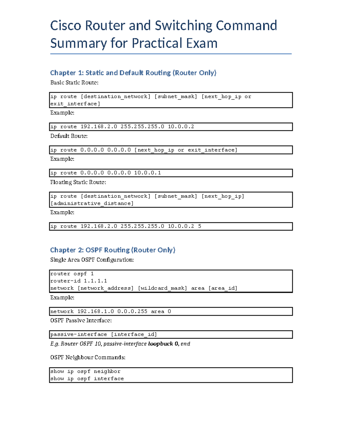 Cisco Command Summary Formatted - Cisco Router and Switching Command ...