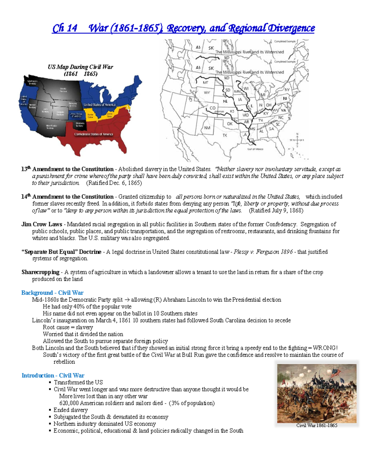 Ch 14 - The Civil War (1861-1865) and Economic Recovery in the US - Studocu