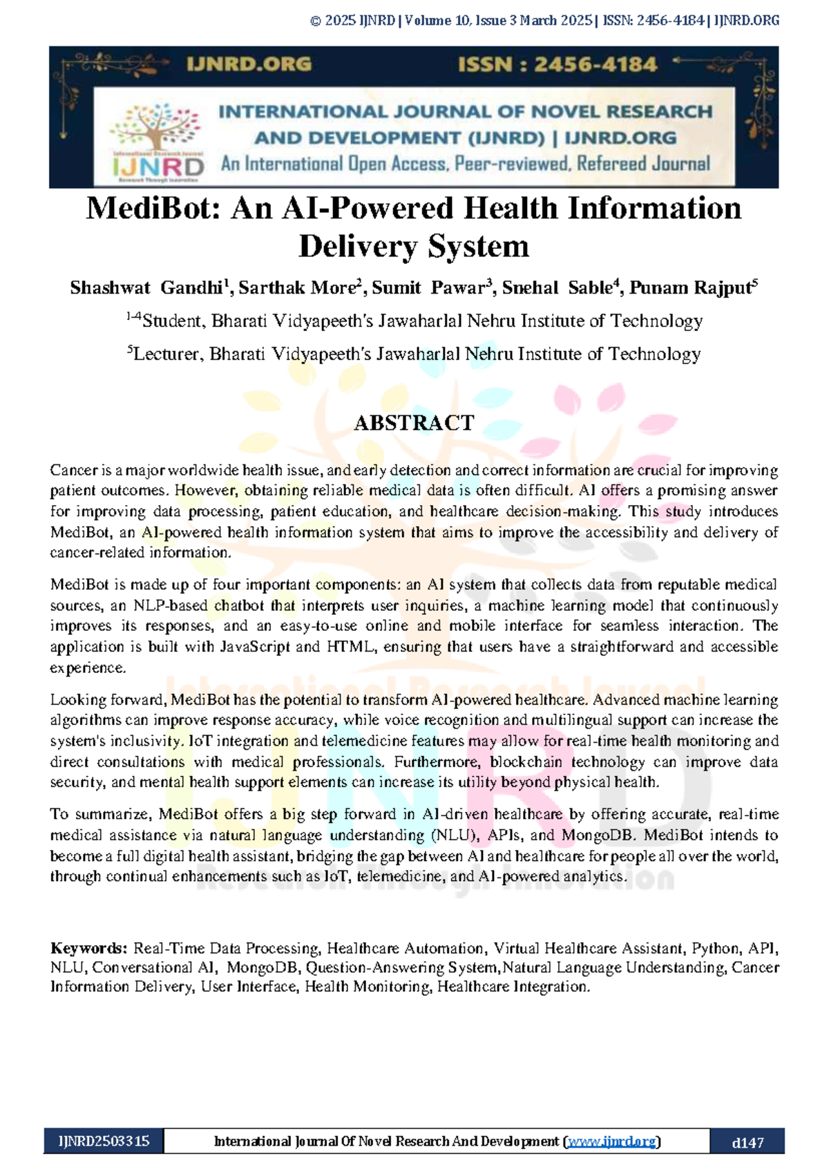 MediBot: An AI-Driven Health Information Delivery System for Cancer ...