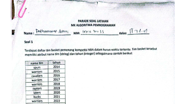 PARADE SOAL LATIHAN MK ALGORITMA PEMROGRAMAN - JAWABAN LATIHAN - Studocu