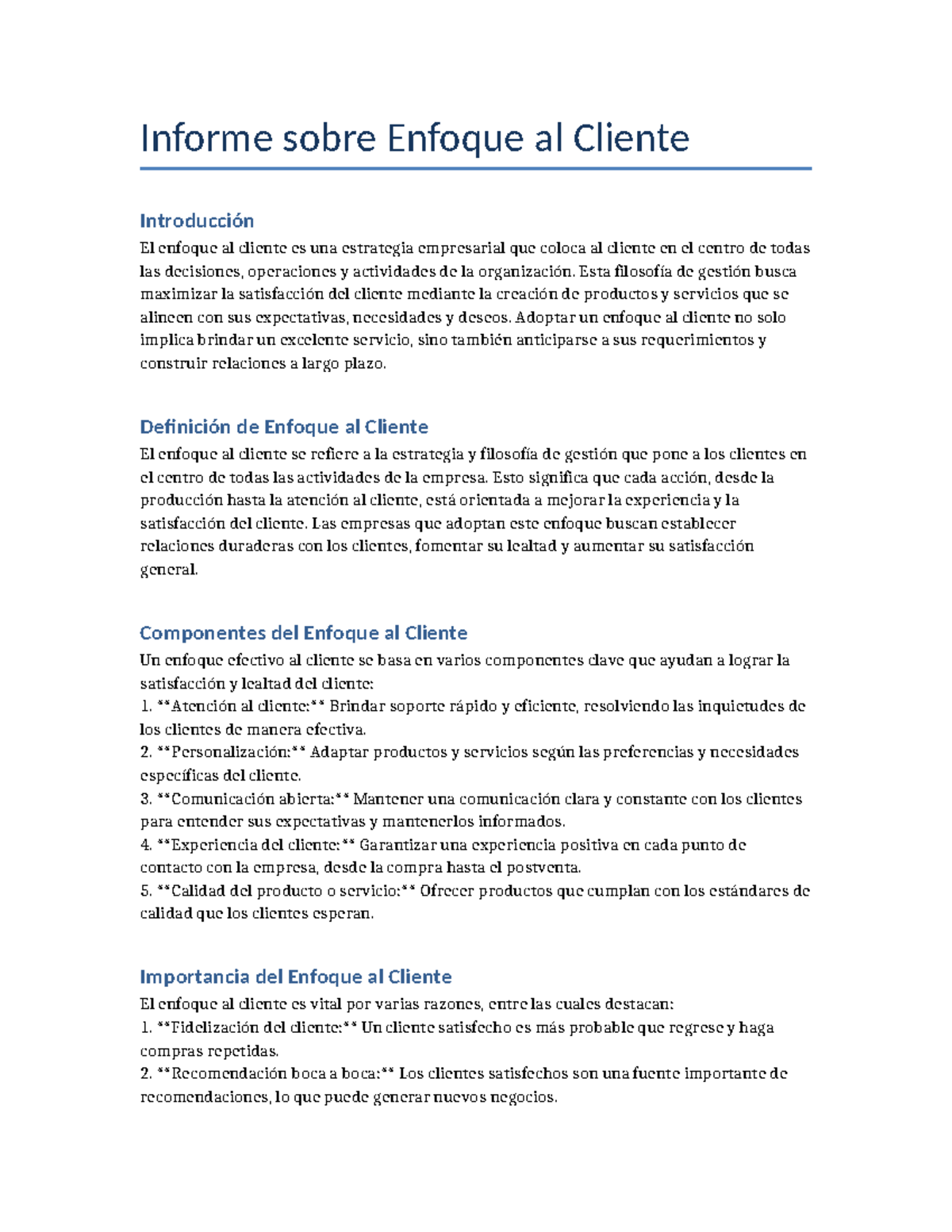 Informe Enfoque al Cliente - Informe sobre Enfoque al Cliente ...
