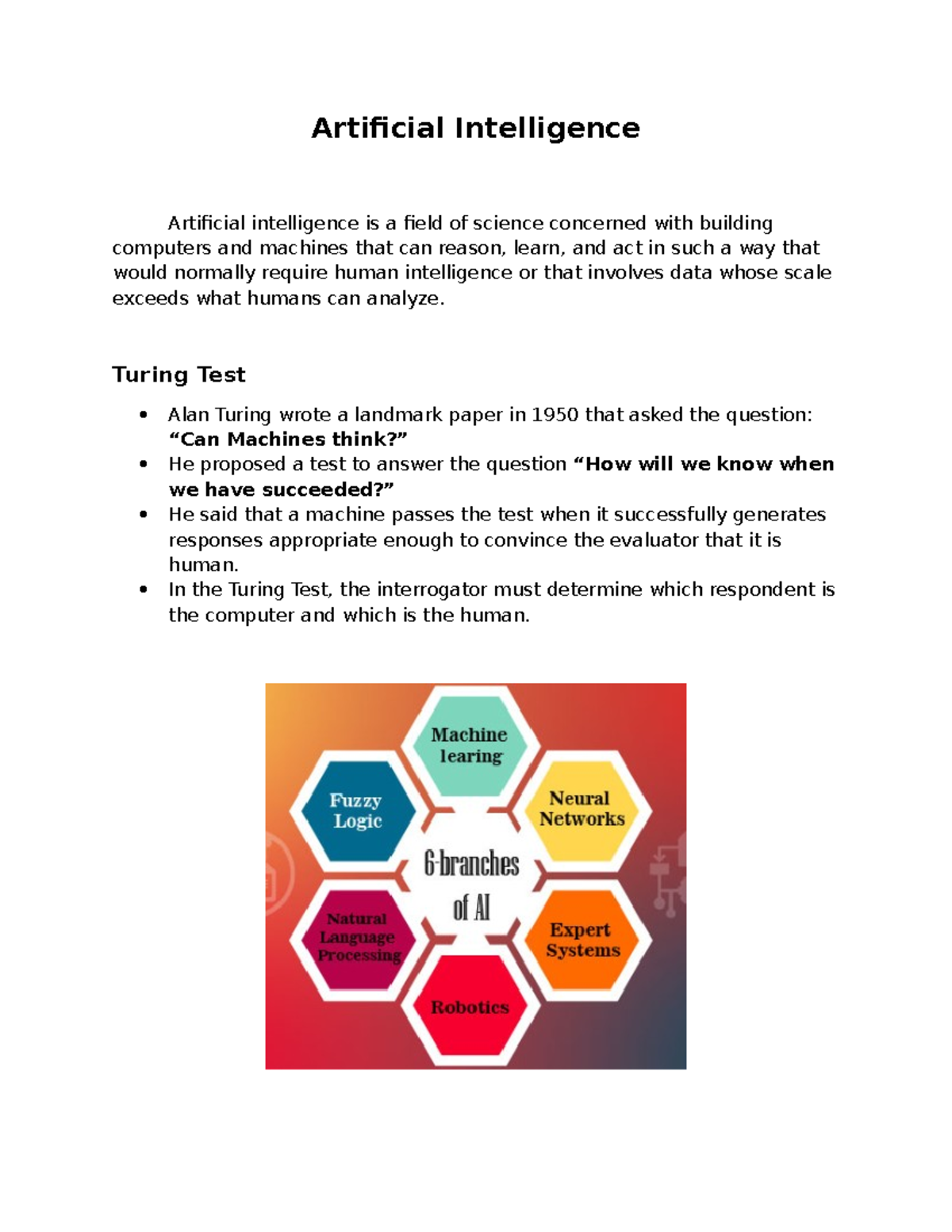 AI Fundamentals Notes, Artificial Intelligence Lecture Notes, (Notes ...