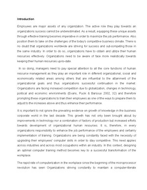 [Solved] Give an example of a training plan for an assignment ...