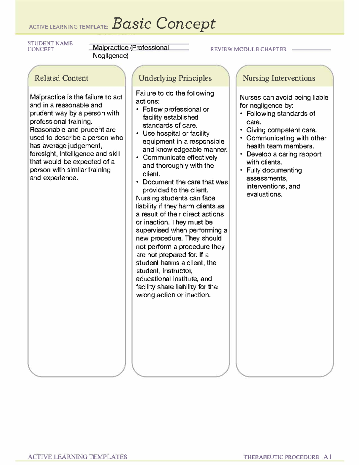 Nursing Malpractice Concepts - ATI Active Learning Template - Studocu