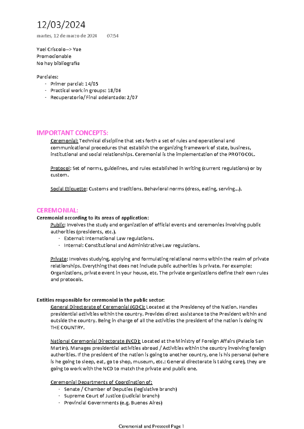 Ceremonial & Protocol Primer Partial Exam (Course Code) - Studocu