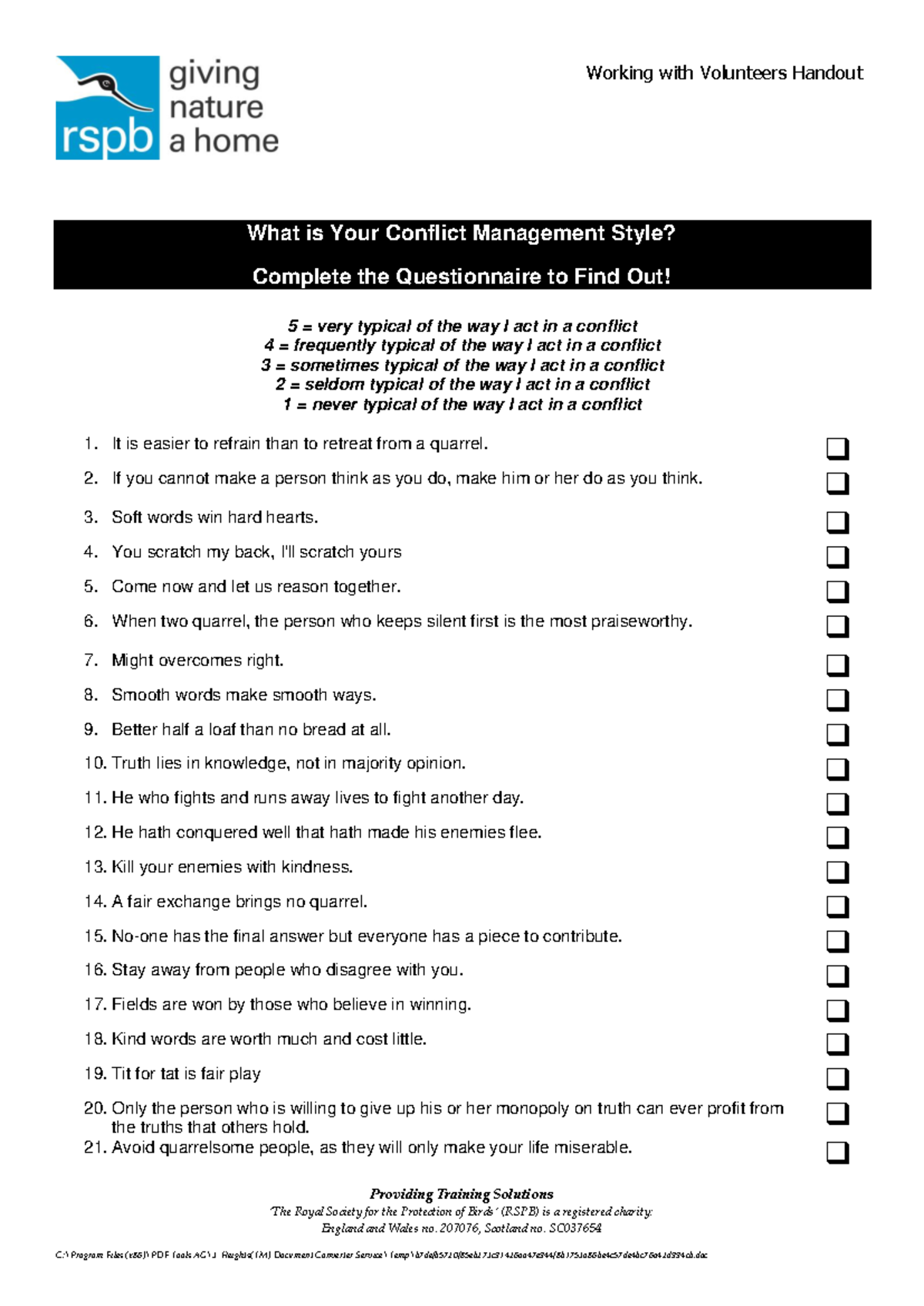 Conflict Management Style Questionnaire Handout: Understanding Your ...