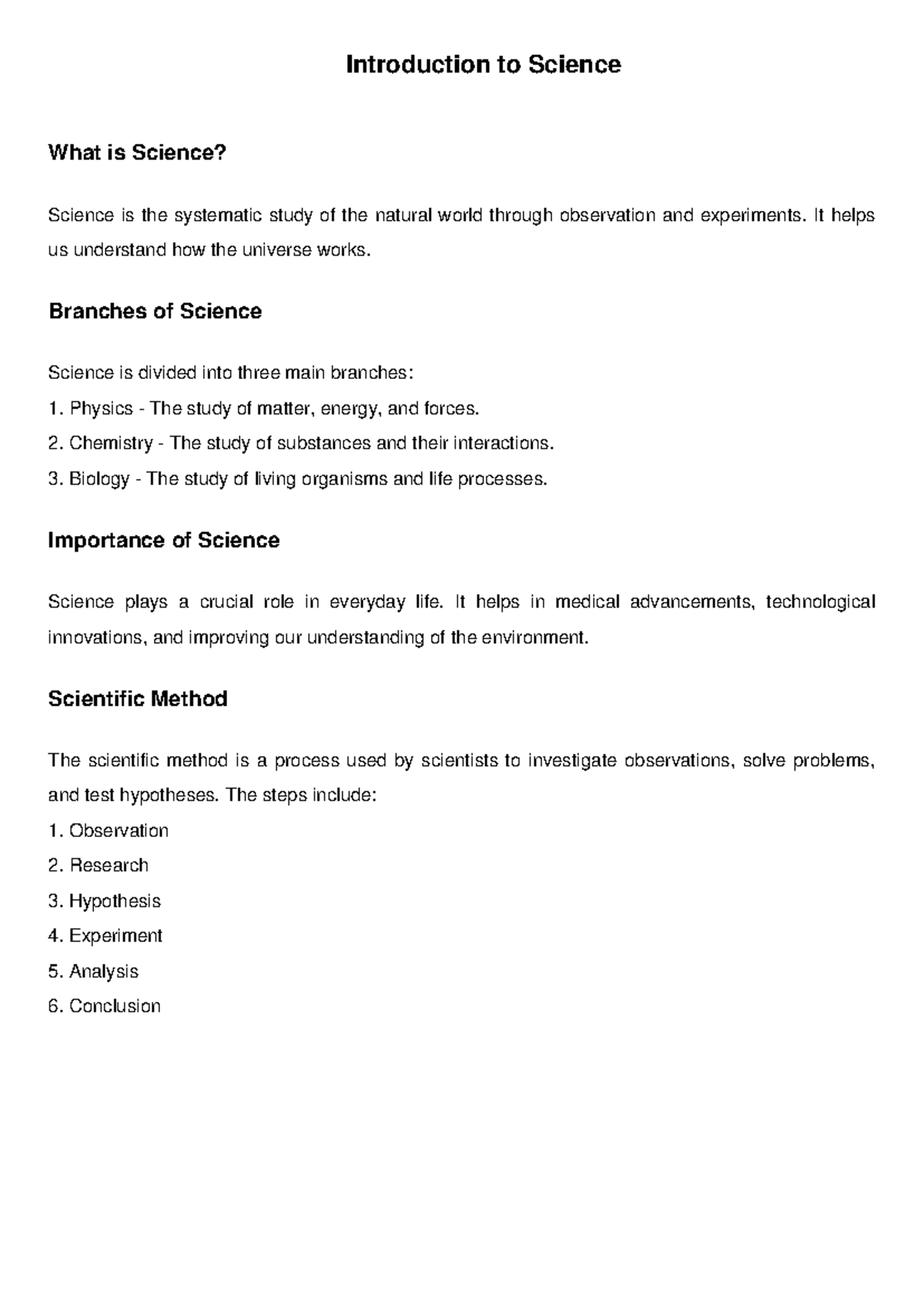 Science Introduction - Introduction to Science What is Science? Science ...