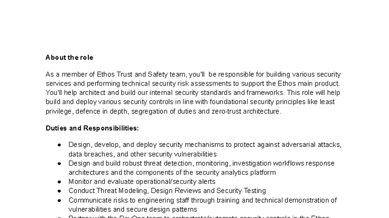 Principal Security Engineer Role - Ethos Trust & Safety Team - Studocu