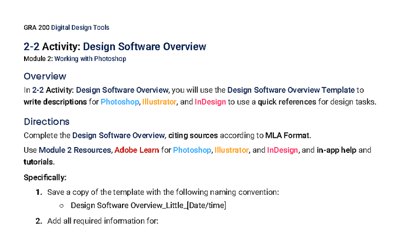 GRA 200 Design Software Overview: Photoshop, Illustrator, InDesign ...
