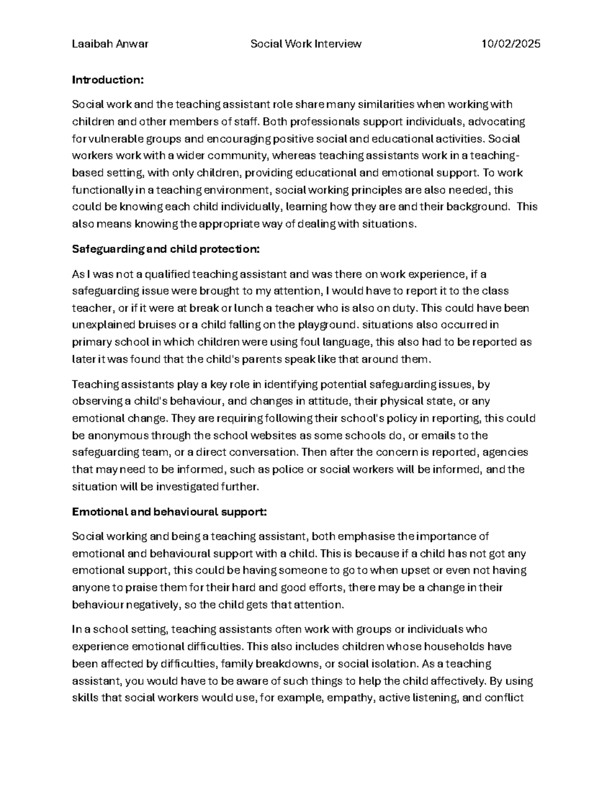 SW 101: Social Work and Teaching Assistant Roles - Essay - Studocu