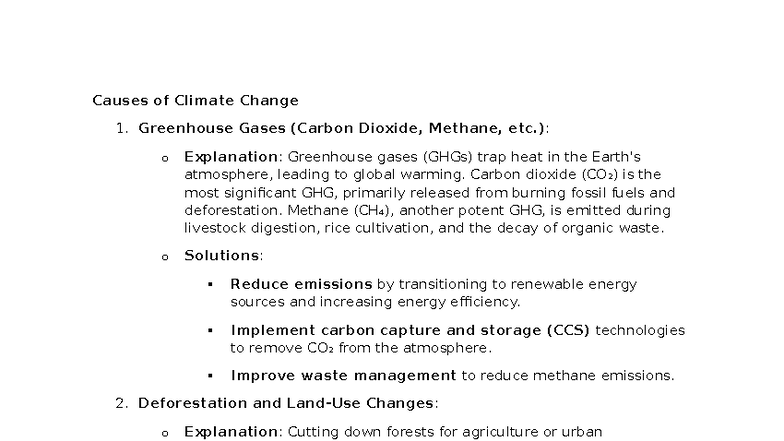 Climate Change Causes and Solutions - Notes for Study - Studocu