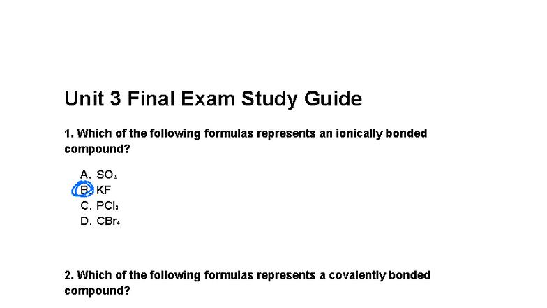 Unit 3 Final Exam Study Guide: Ionic and Covalent Bonds - Studocu
