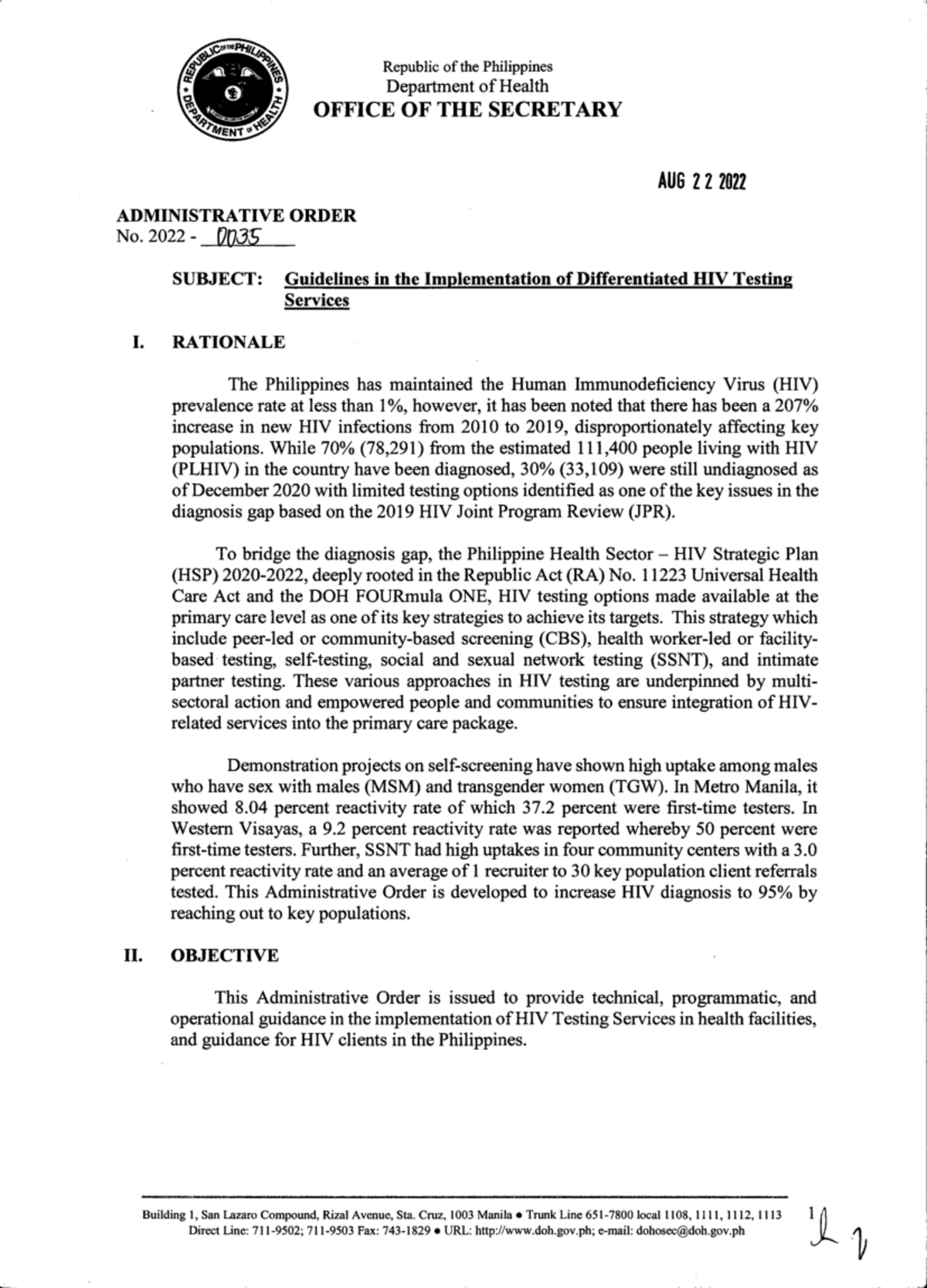 Ao2022 0035 hts guidelines - Republic of the Philippines Department of ...