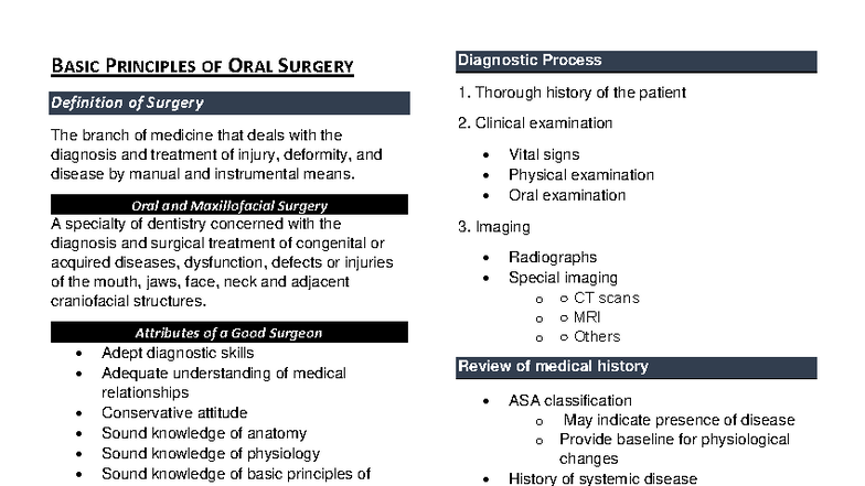 Oral Surgery Lecture Notes: Midterm Review on Basic Principles - Studocu