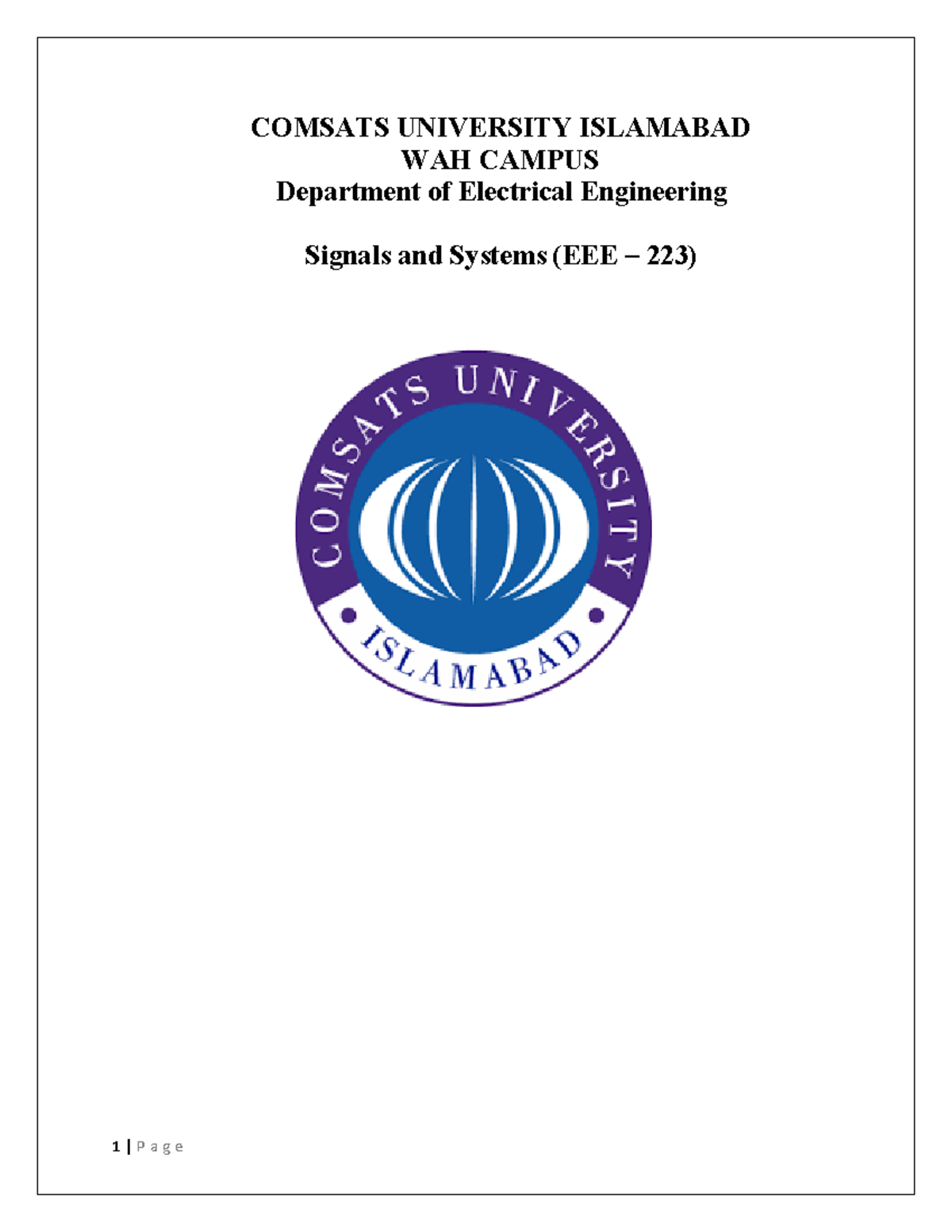 Signals&Systems Complete Lab Manual - Updated - COMSATS UNIVERSITY ...