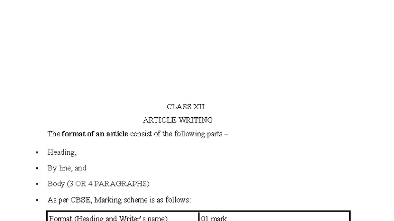 CLASS XII Article Writing Guidelines and Sample Answer - Studocu