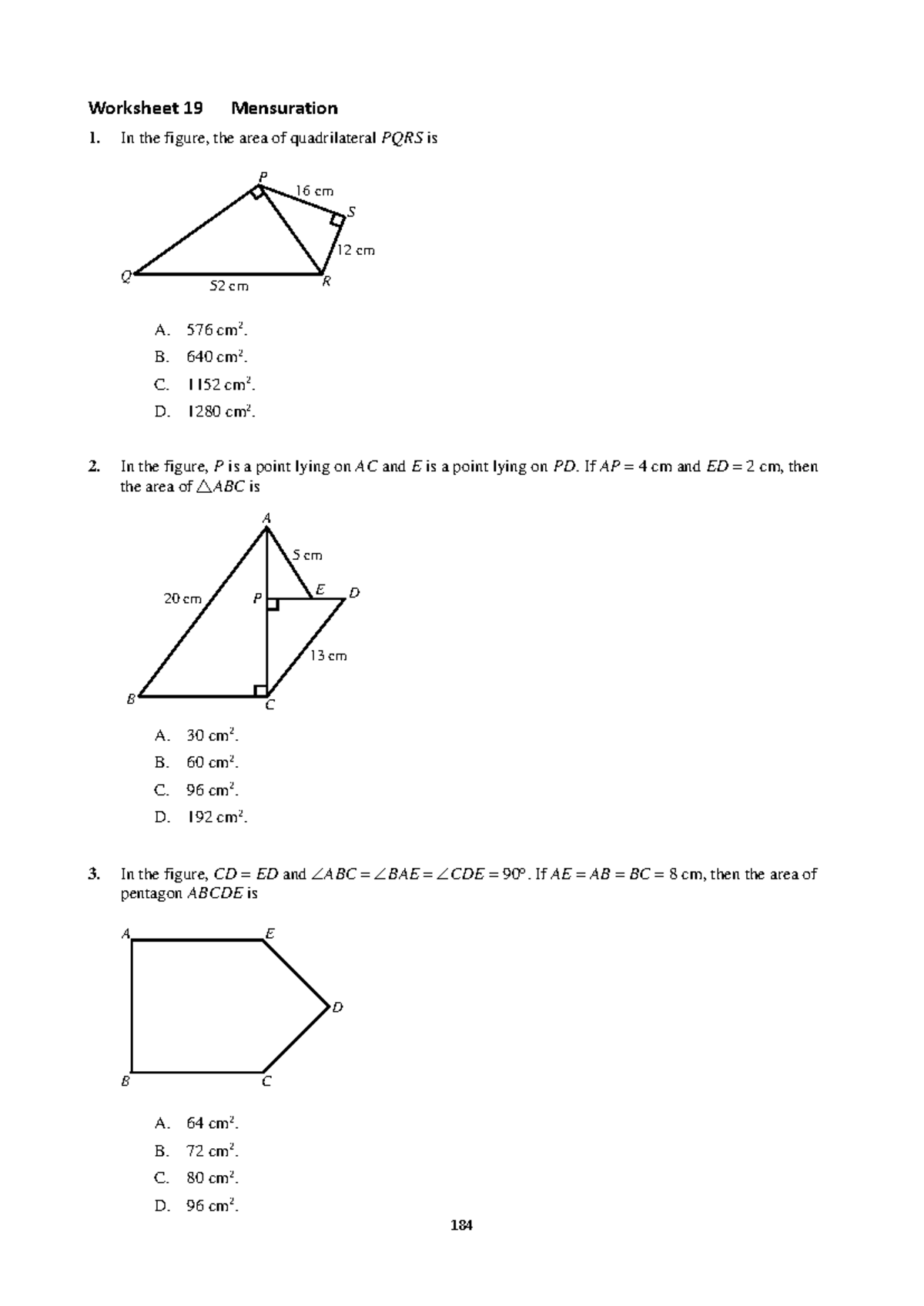 Worksheet 19 - Mensuration Problems and Solutions in Maths - Studocu