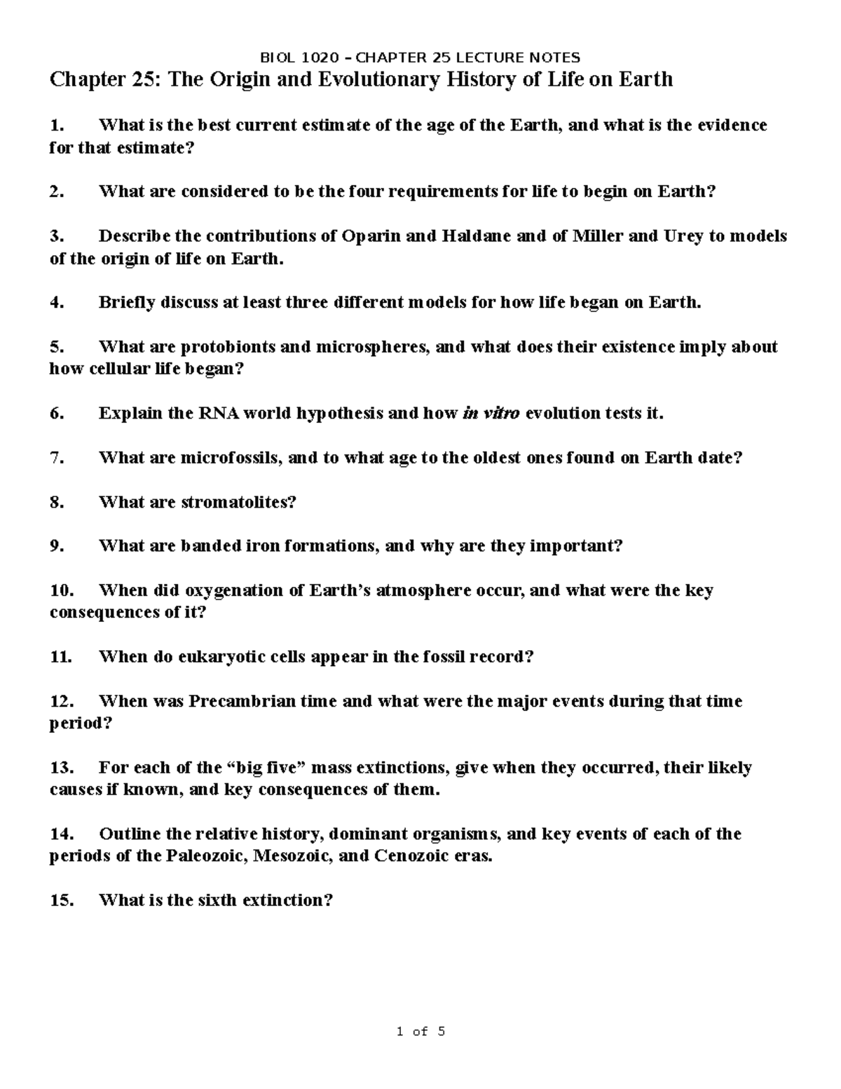 Chapter 25 - CH 25 study guide and notes. - Chapter 25: The Origin and ...