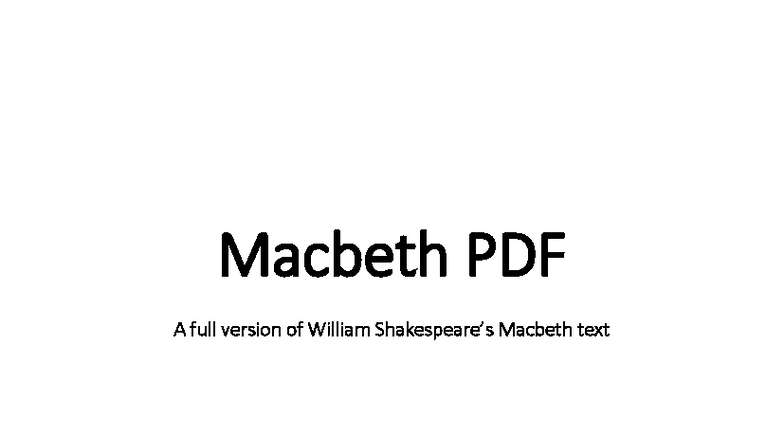 Macbeth PDF: A Complete Text of Shakespeare's Tragedy - Studocu