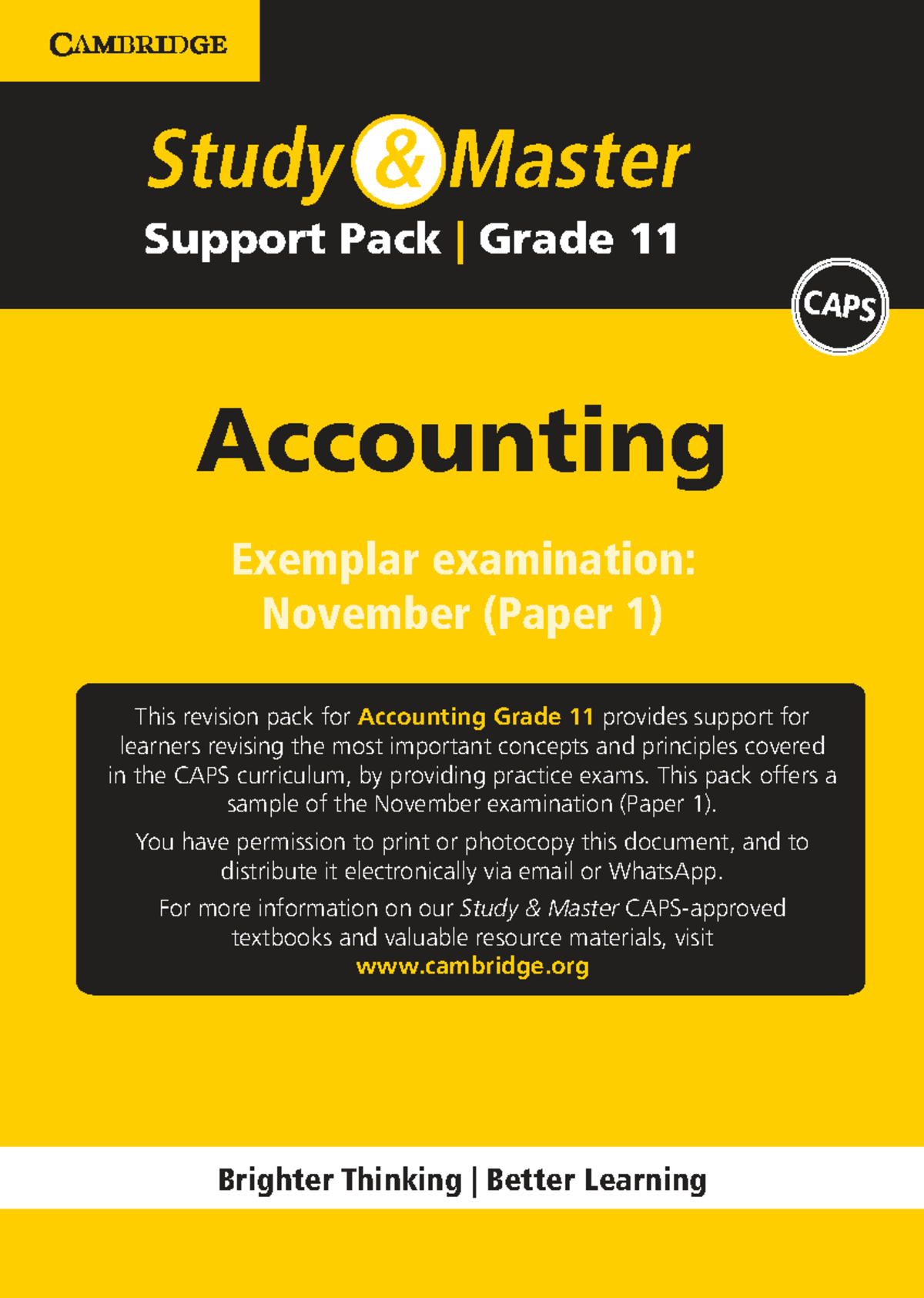 Grade 11 Accounting Practice Exam Support Pack: November (Paper 1 ...