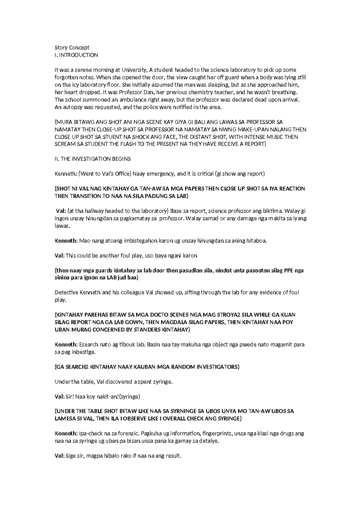 Film Script: Mystery of Professor Dan's Death (POL 101) - Studocu