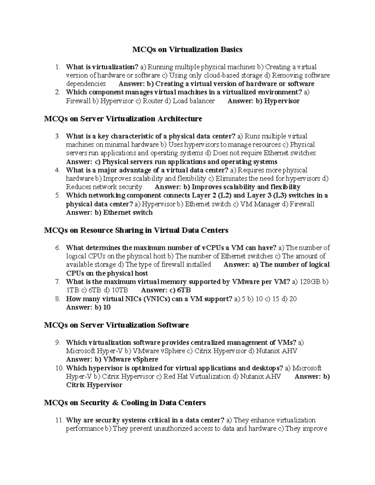 MCQs on Virtualization Basics and Server Architecture for CS521 Midterm Prep - Studocu