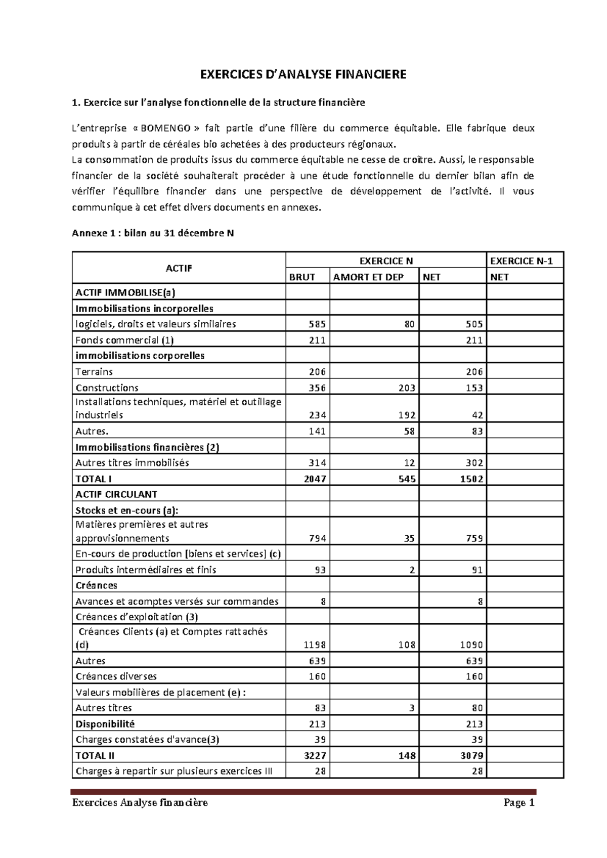 TP Analyse Financière 1 : Étude de la Structure Financière et Bilan ...