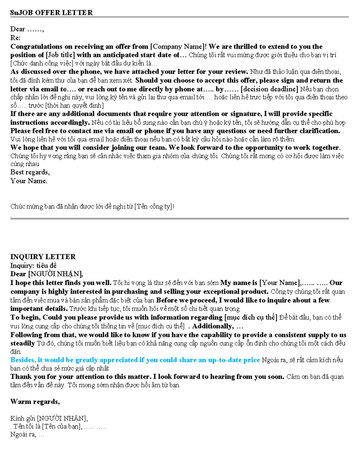 Mẫu Thư Đề Nghị & Thư Hỏi Thông Tin - COB1 - Studocu