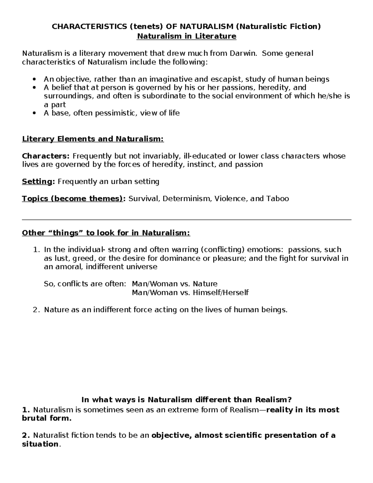 Characteristics of Naturalism in Literature: Key Tenets Explained - Studocu