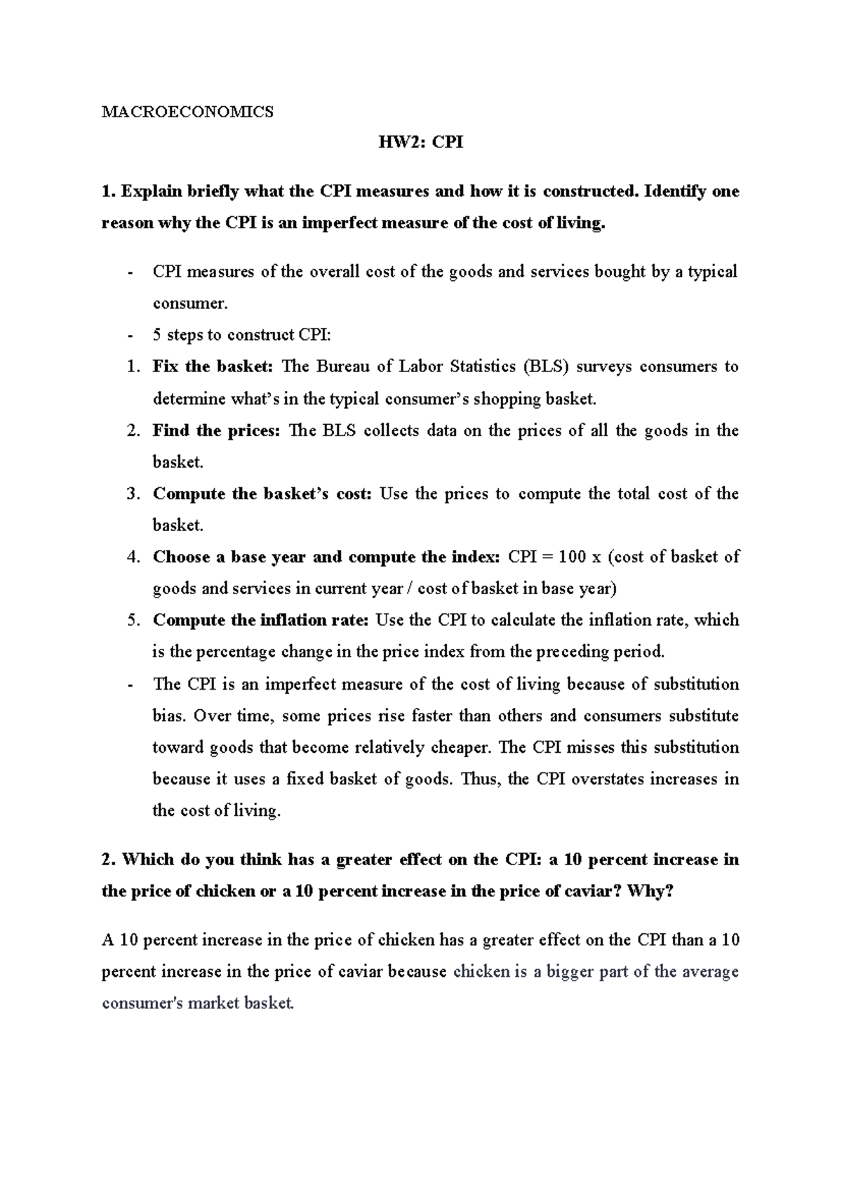 MACROECONOMICS HW2: Understanding CPI and Its Limitations - Studocu