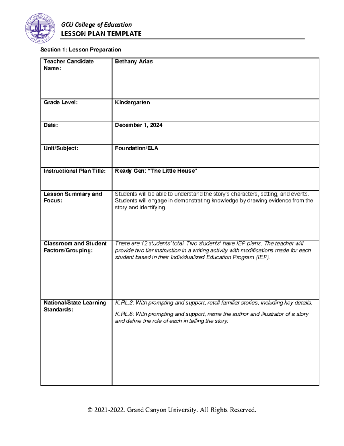 Data Driven Lesson Planning - LESSON PLAN TEMPLATE Section 1: Lesson ...