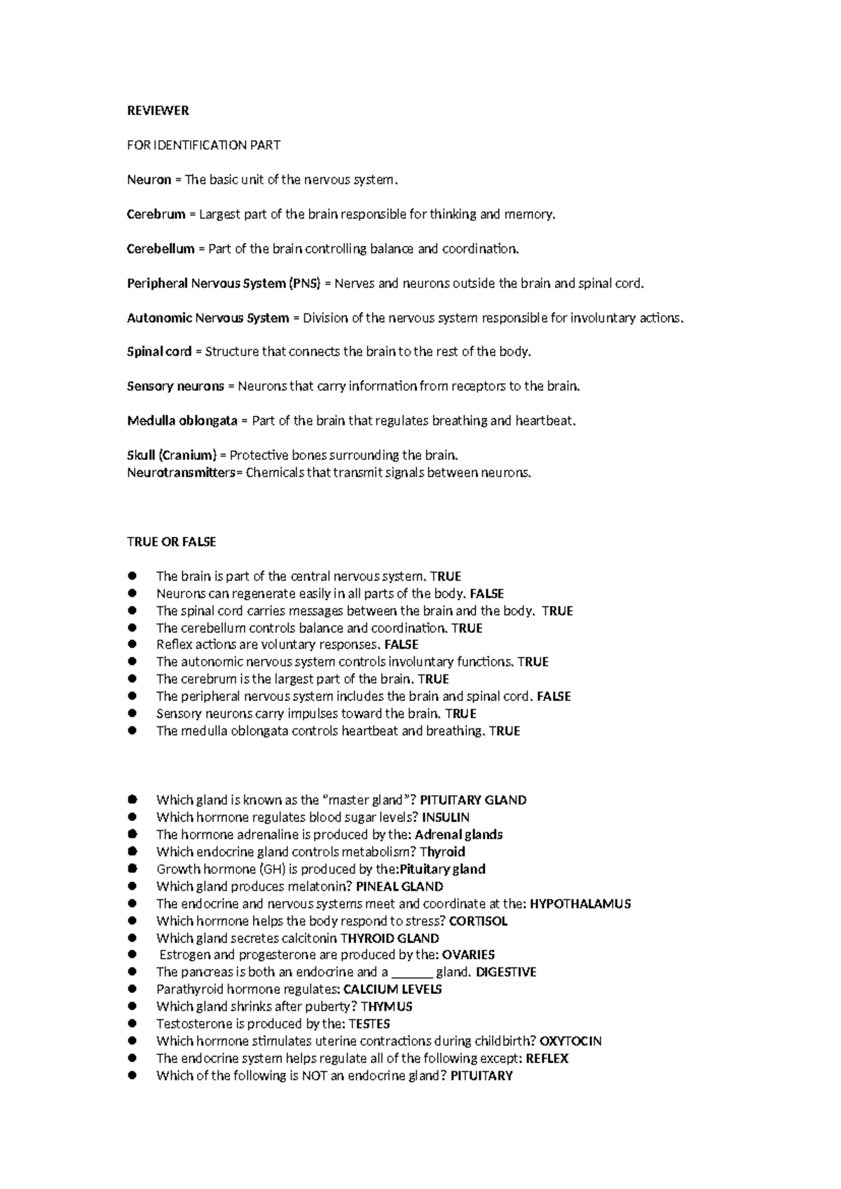 REVIEWER FOR IDENTIFICATION PART: NEURON & NERVOUS SYSTEM - Studocu
