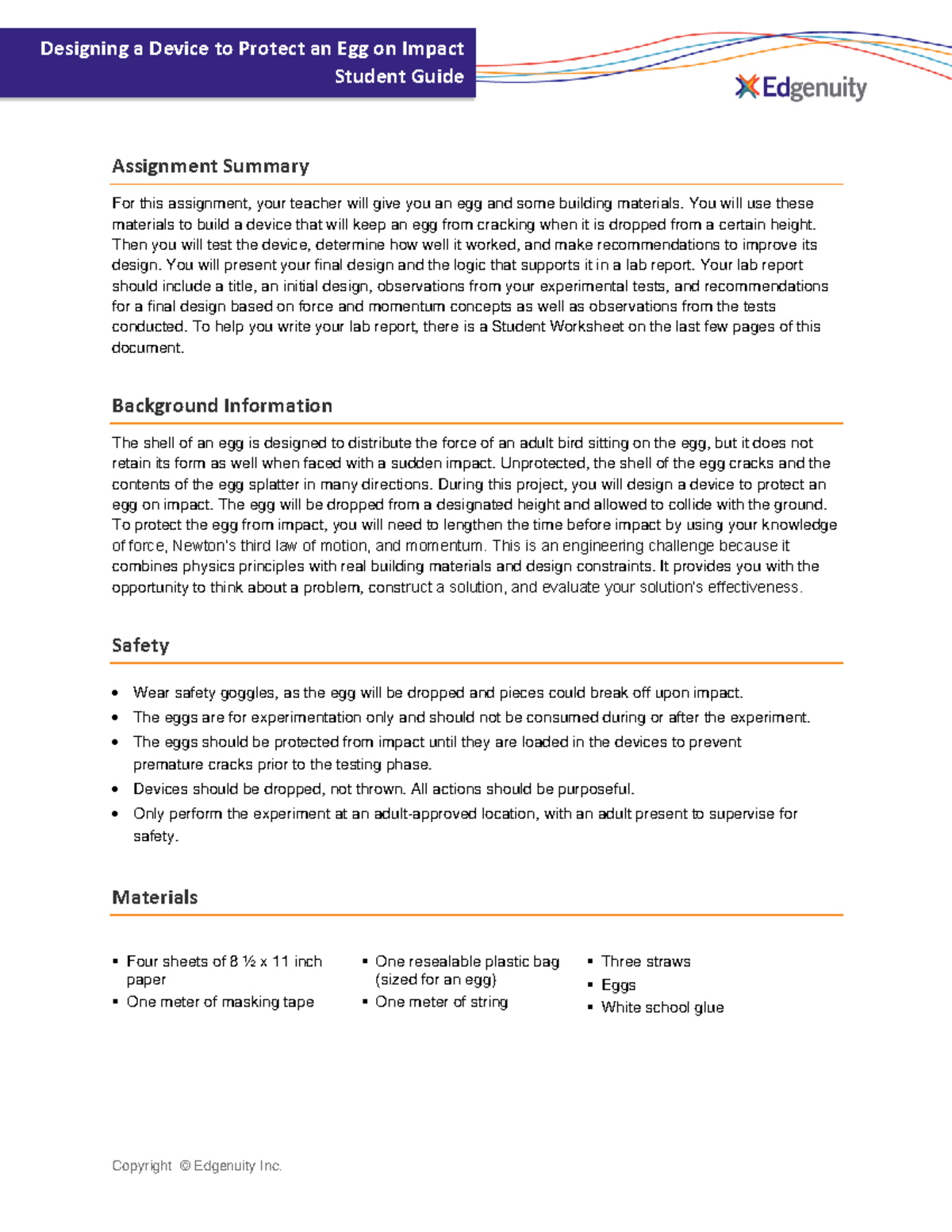 Project: Egg Drop Design Challenge - Student Guide & Worksheet - Studocu