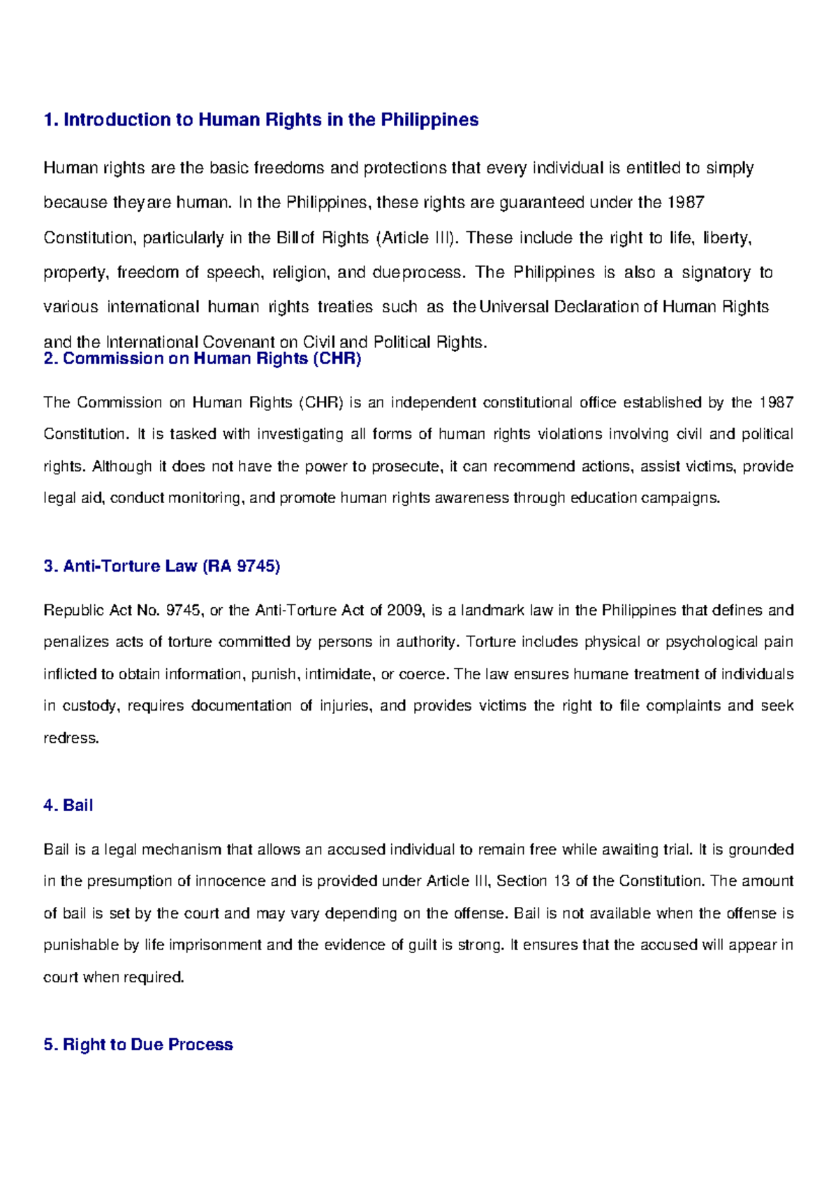 Human Rights in the Philippines: Detailed Reviewer Guide - Studocu