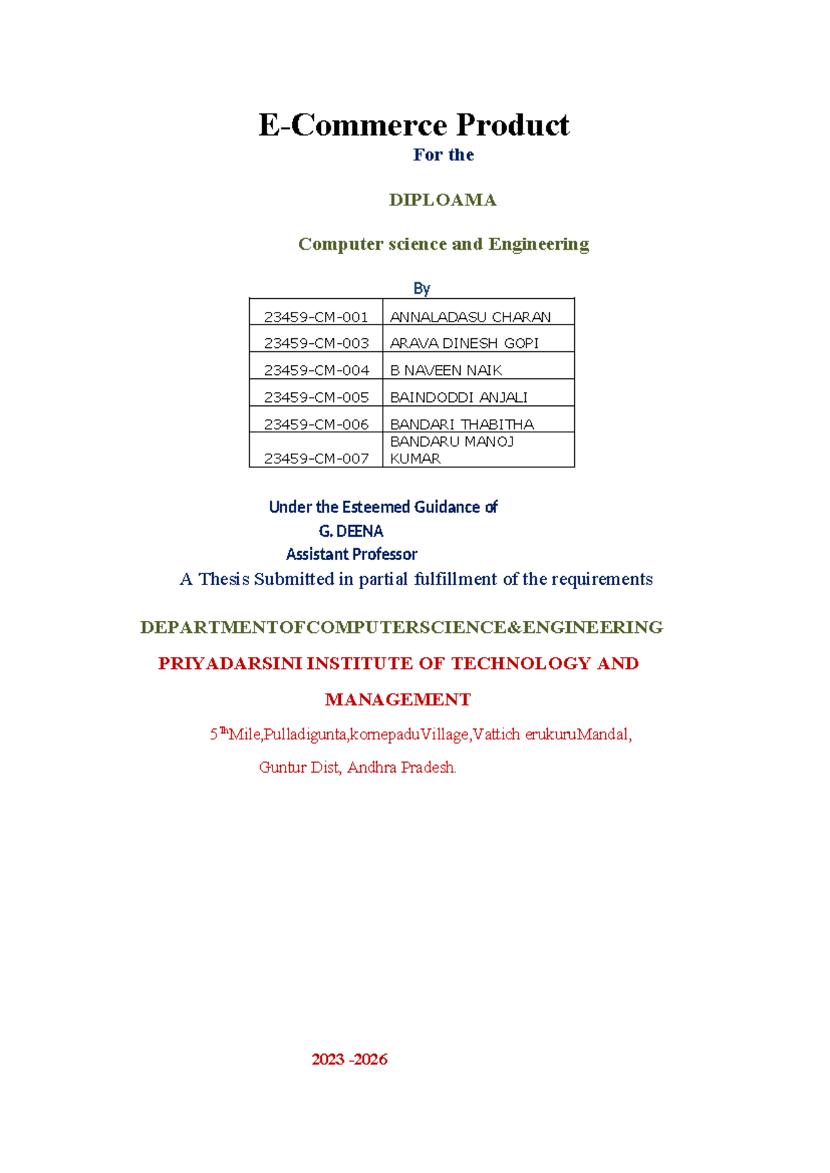 E-Commerce Product Development Thesis for DIPLOMA in CSE - Studocu