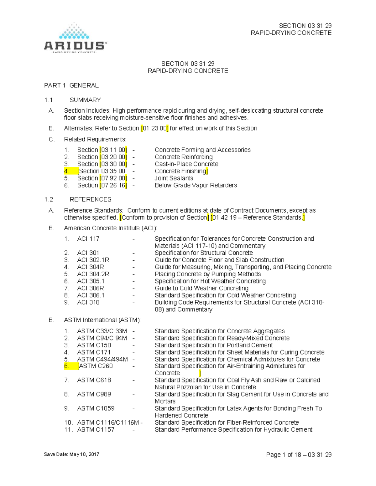Concrete Specifications and Standards - ACI 03 31 29 - Studocu