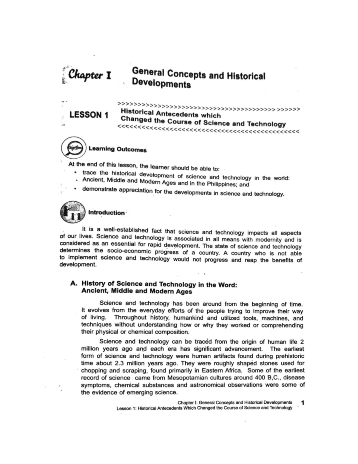 STS Chapter 1 Lessons 1 2 - Chapter I General Concepts and Historical ...
