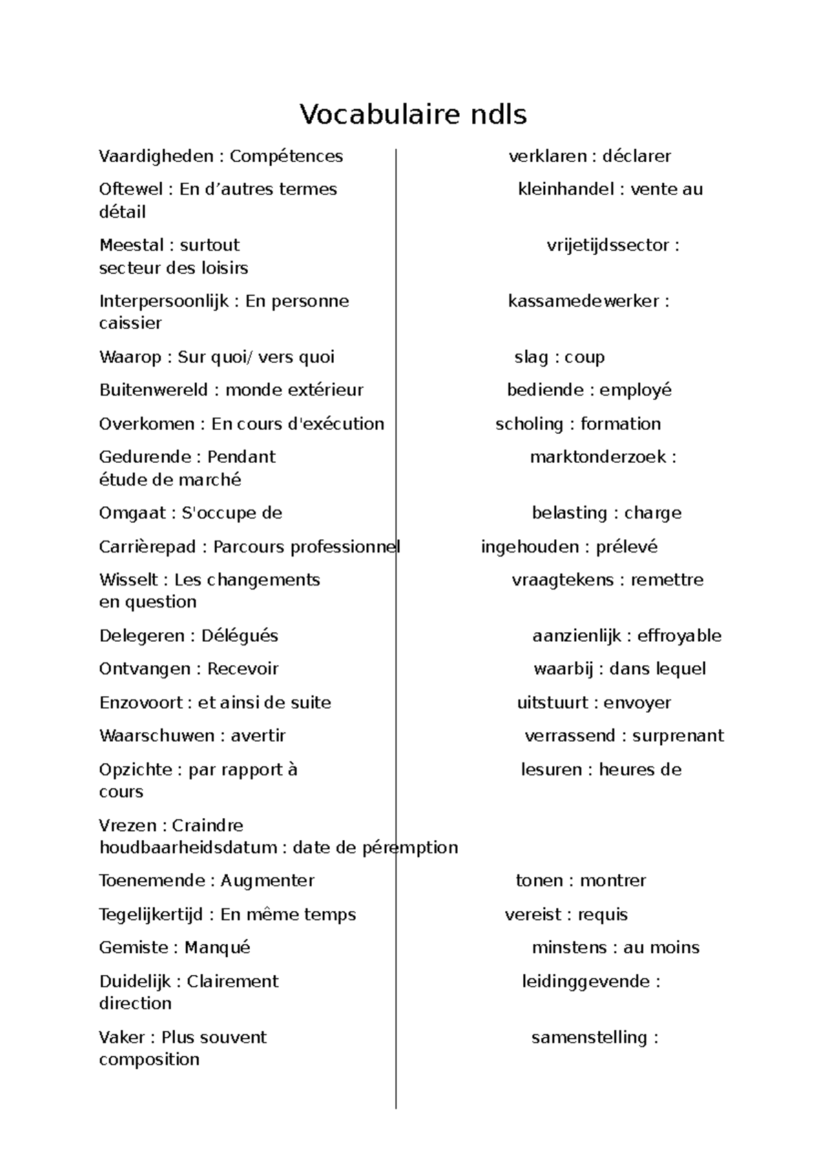 Vocabulaire NDLS: Essential Vocabulary with French Translations - Studocu